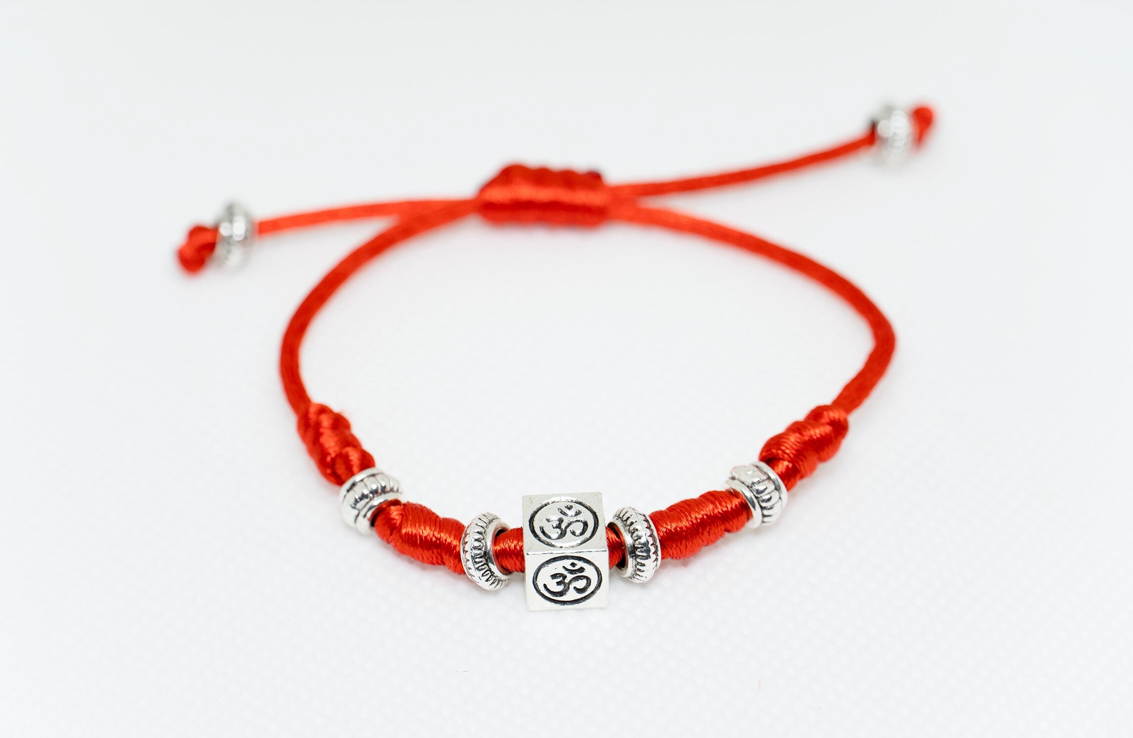 Red Lucky Bracelet With Vintage Square Cube Tibetan Seed Syllable OM ...