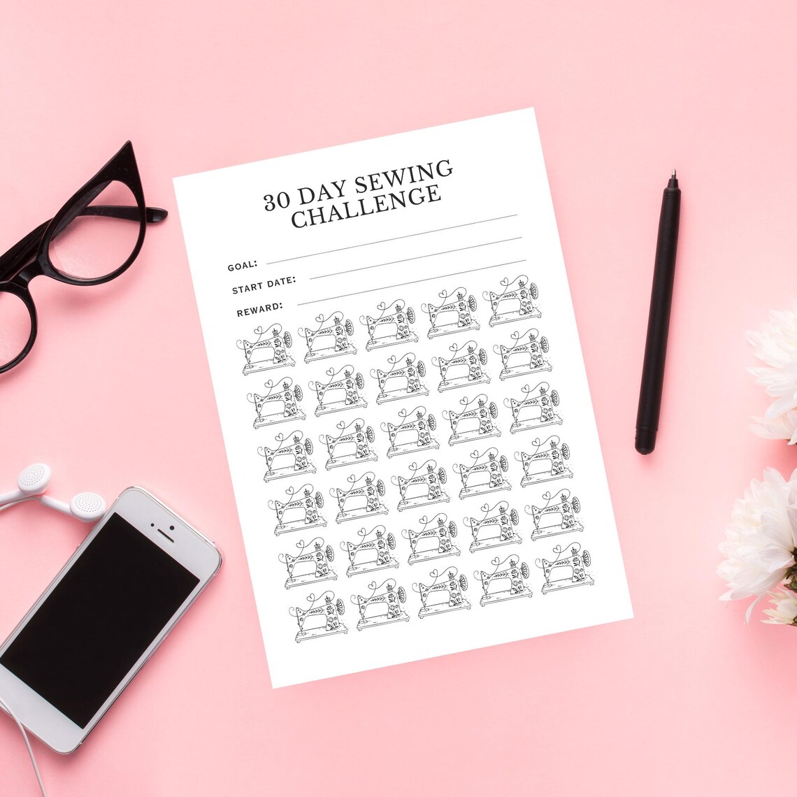 30-day Sewing Habit Tracker Printable, 30 Day Sewing Challenge, Habit ...