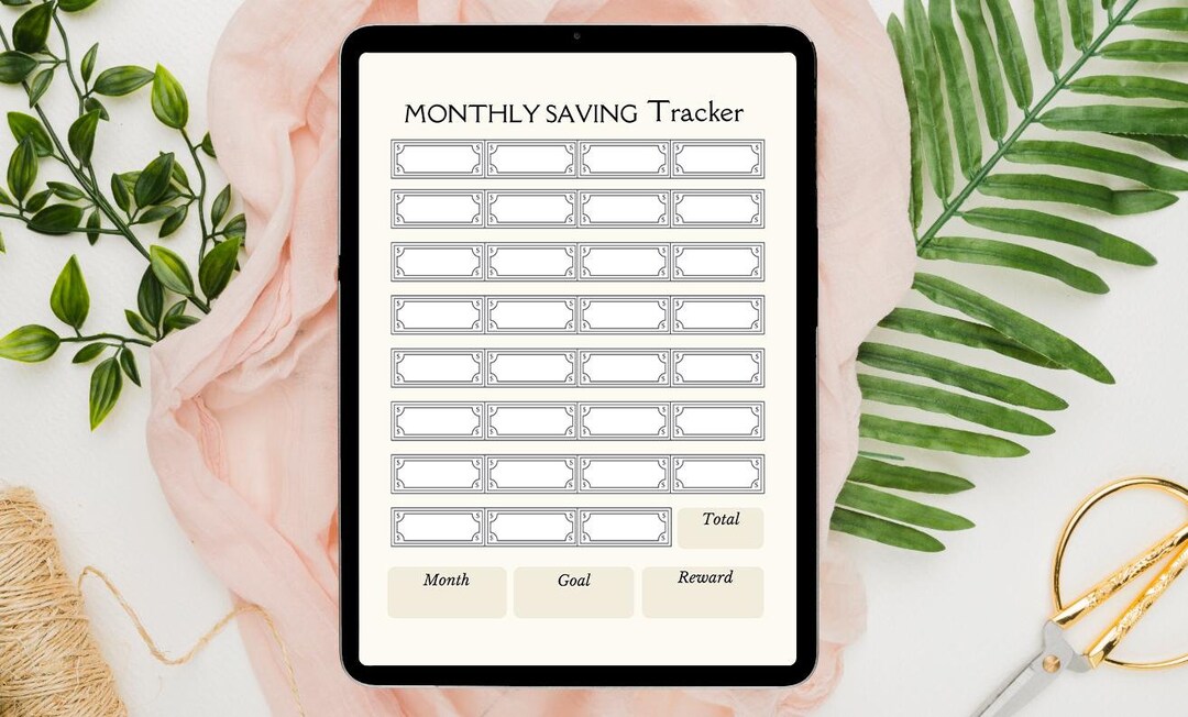 Printable Digital Monthly Savings Tracker, Printable Money Saving Chart ...