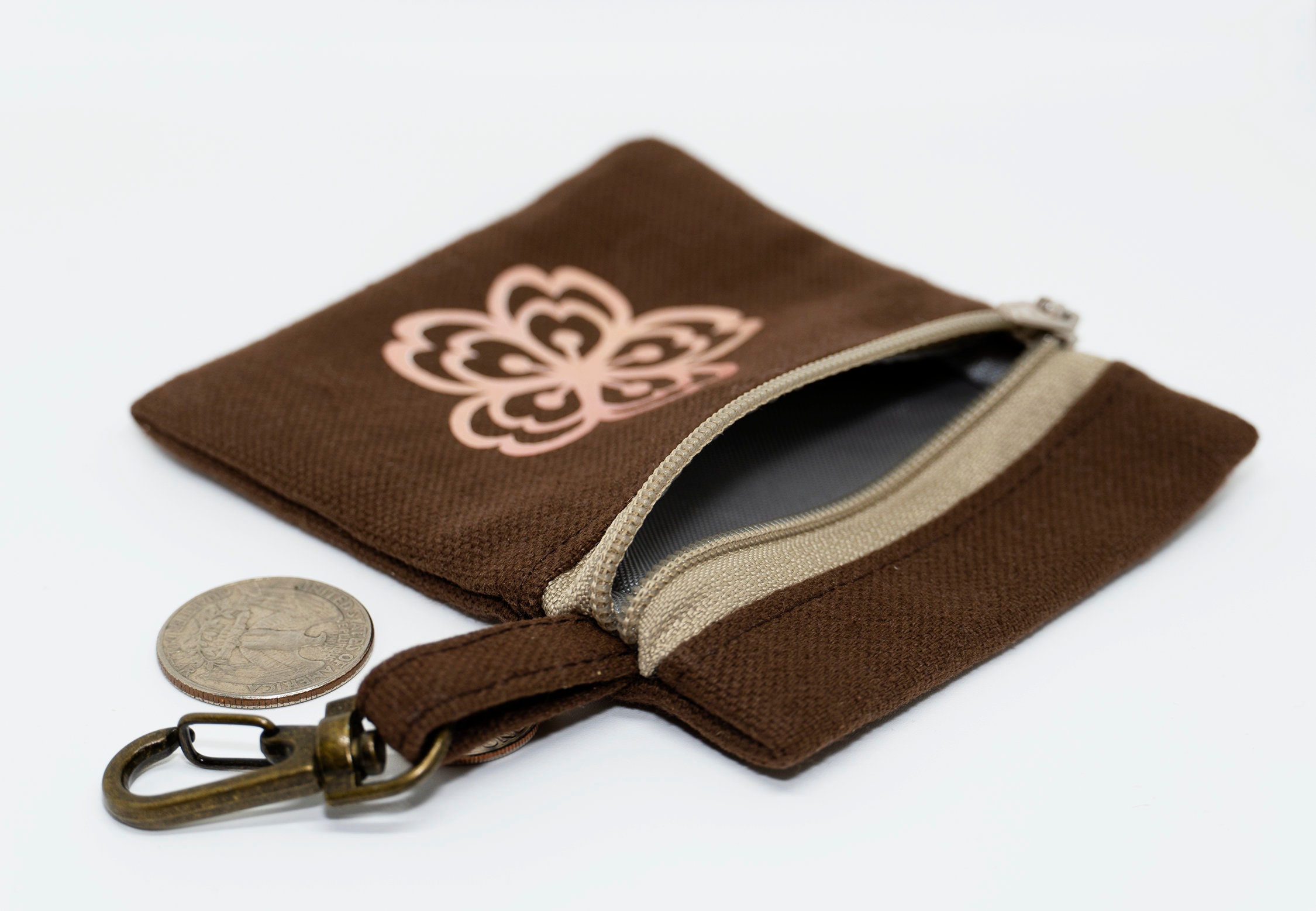 Buddhist Auspicious Sakura Design Canvas Zipper Mini Bag/ Key Chain ...