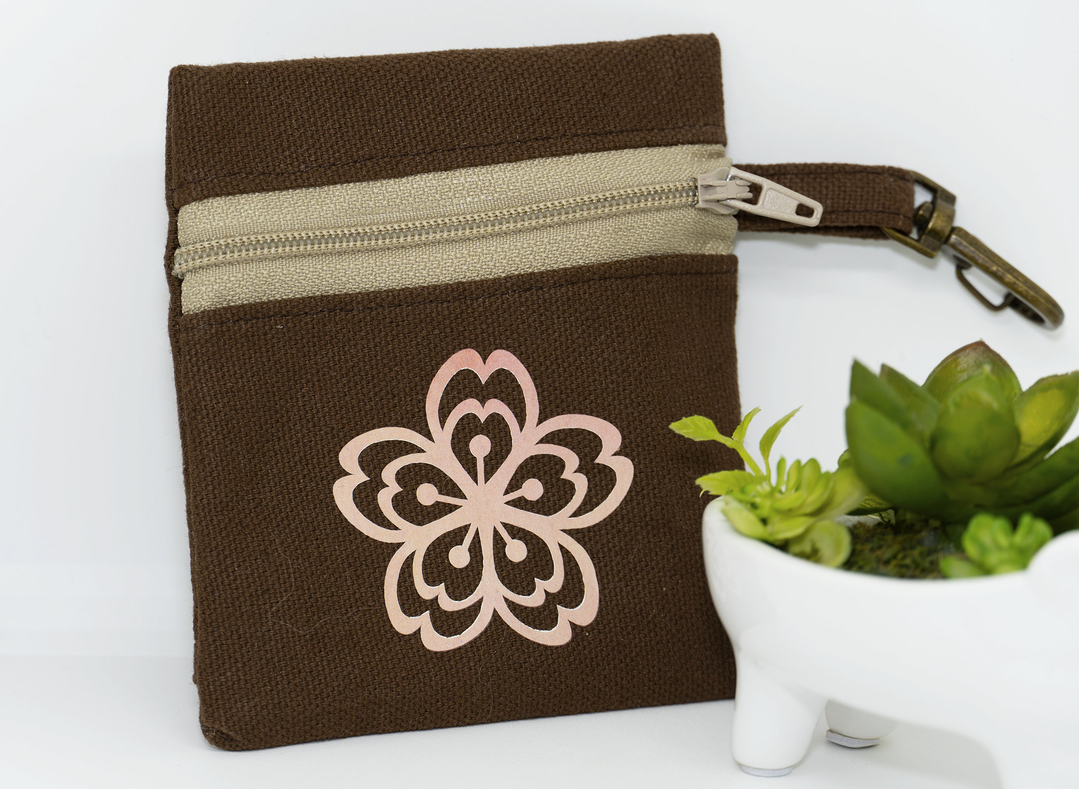 Buddhist Auspicious Sakura Design Canvas Zipper Mini Bag/ Key Chain ...