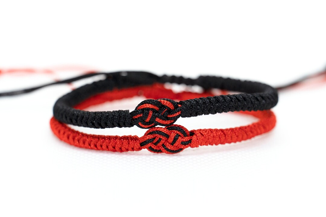 Red and Black Auspicious Lucky Knot Couple Bracelet, Braid Bracelet ...