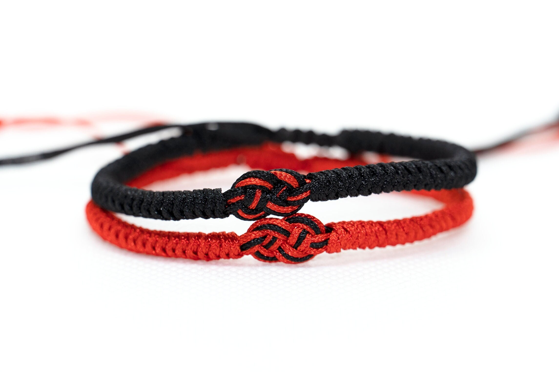 Red and Black Auspicious Lucky Knot Couple Bracelet, Braid Bracelet ...