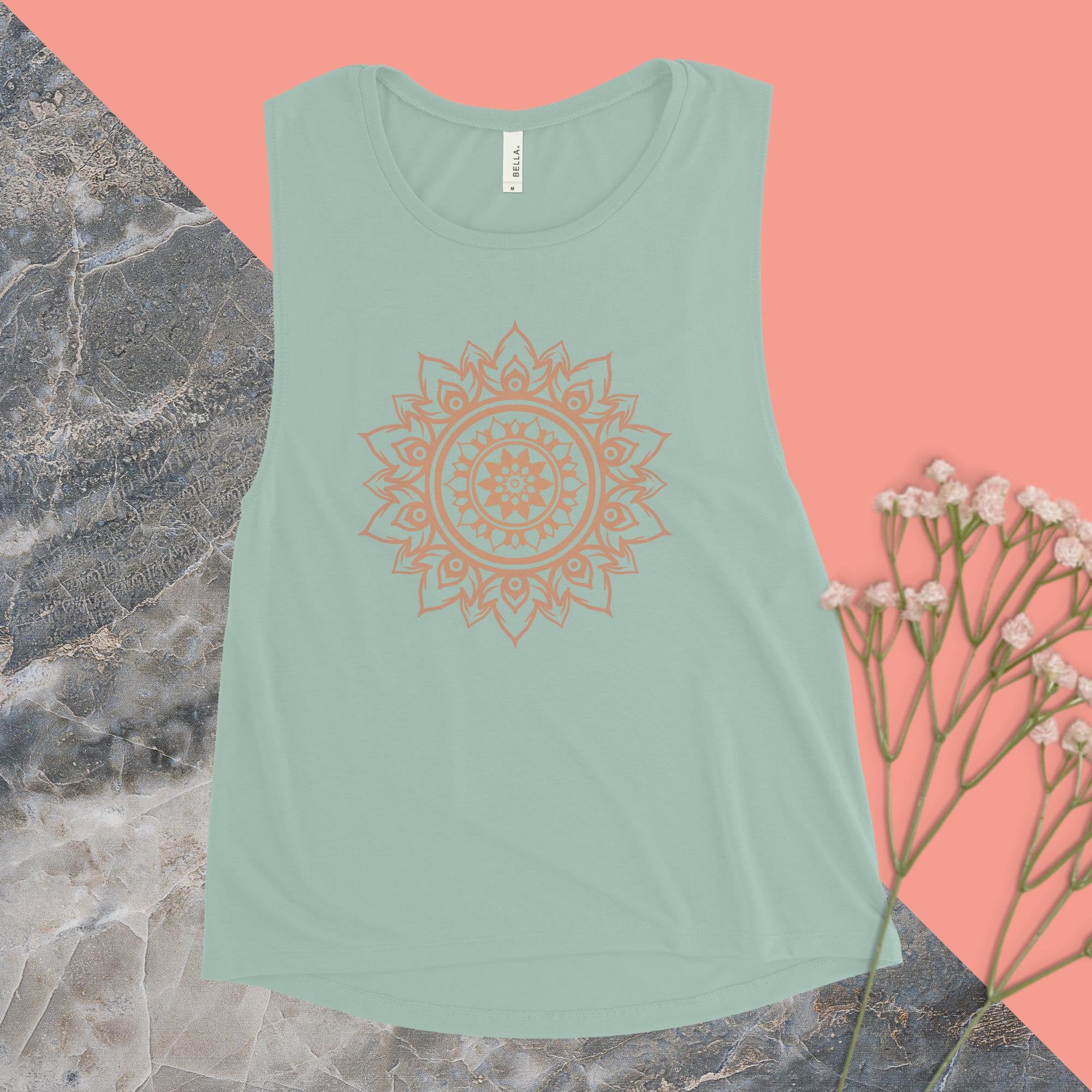 Vintage Lotus Peacock Feather Mandala Ladies Muscle Tank/ Boho Lotus ...