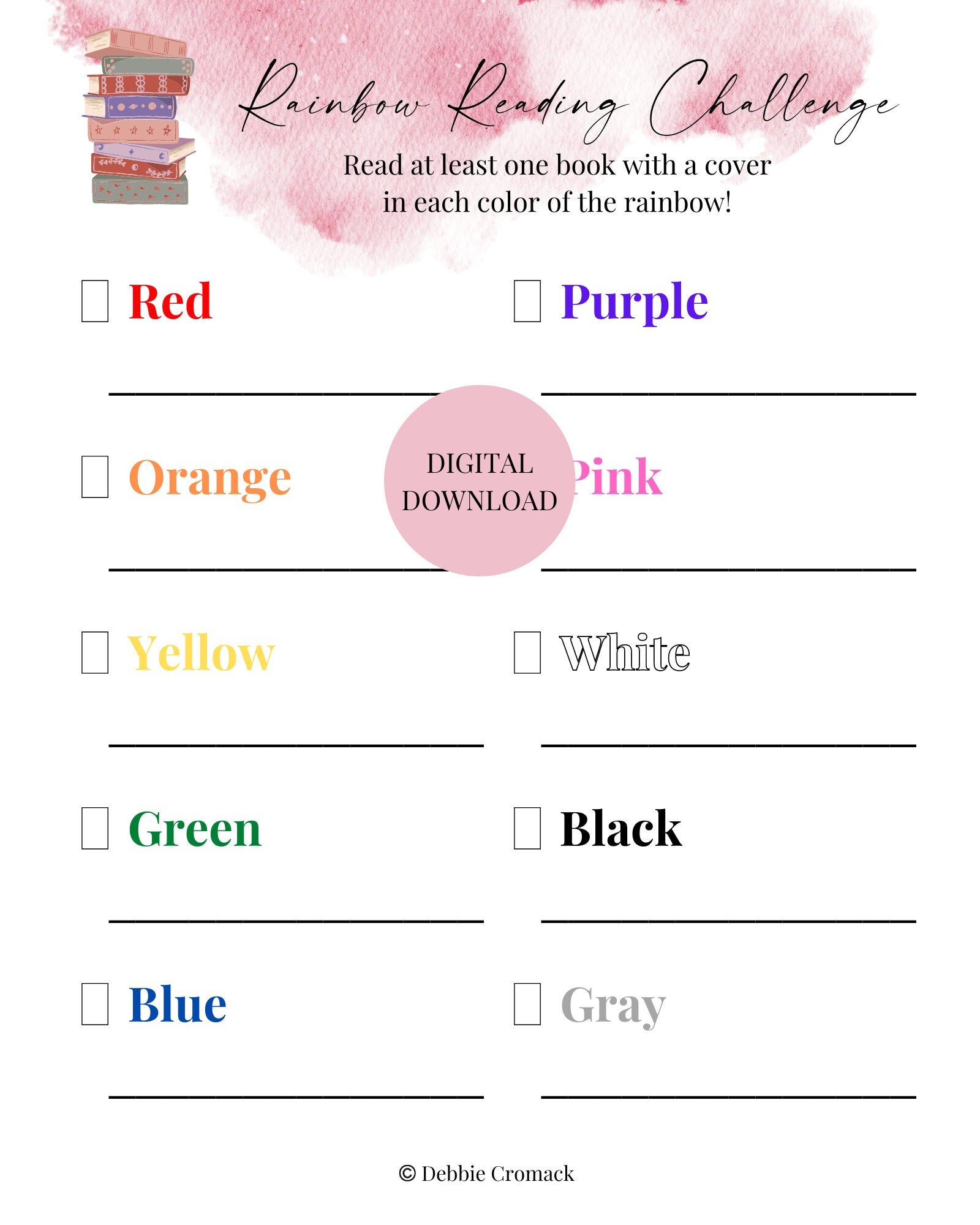 Rainbow Reading Challenge Book Log Book Lover Book Club - Etsy