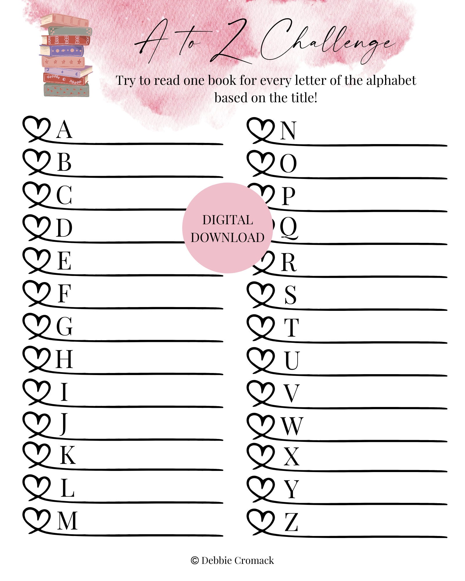 Reading Challenge Bundle A to Z Reading Challenge Book Log - Etsy