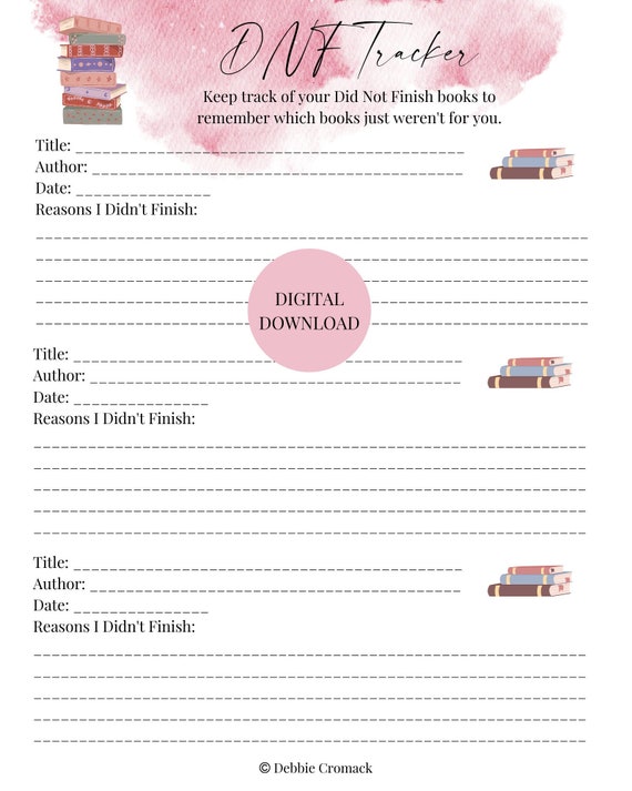 DNF did Not Finish Tracker Book Log Book Lover Printable | Etsy