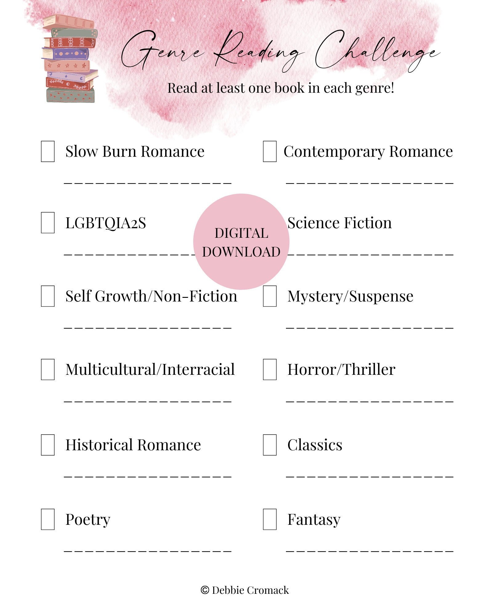 Genre Reading Challenge, Book Log, Book Lover, Book Club Planner ...