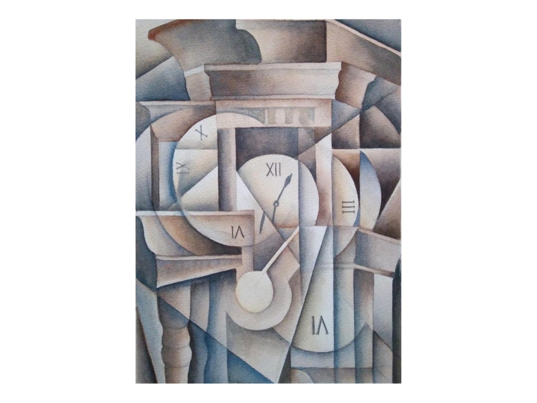 Original Watercolour, Cubist Art, Clock Painting - Etsy