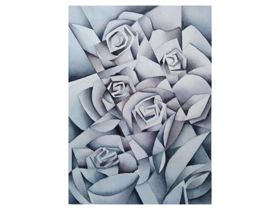 Floral Wall Art, Cubist Painting, Original Watercolour ,modern Art ...