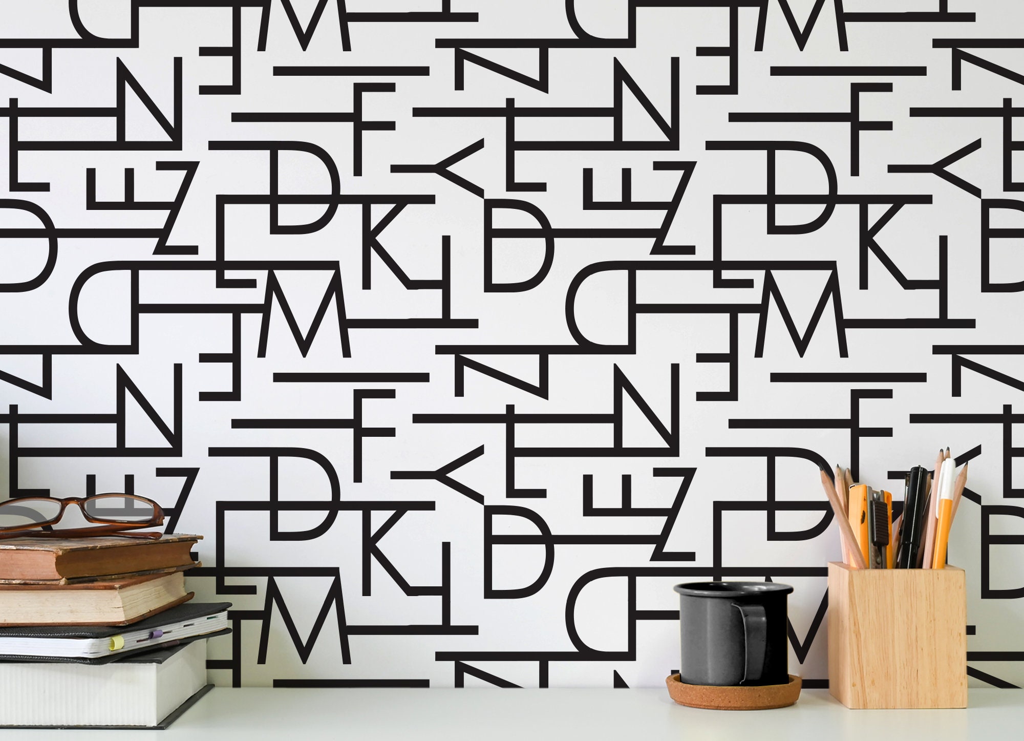 Abstract Letters Wallpaper, Peel and Stick Wallpaper, Removable ...