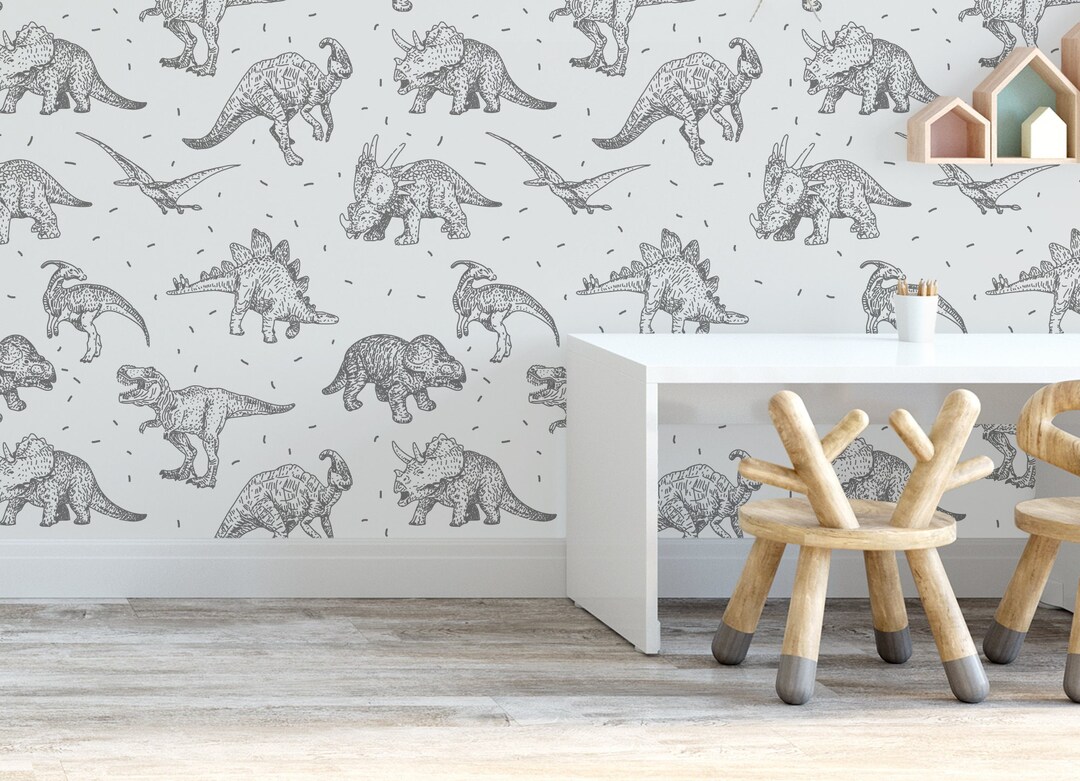 Custom Color Dinosaur Wallpaper for Kids Nursery Peel and Stick or ...