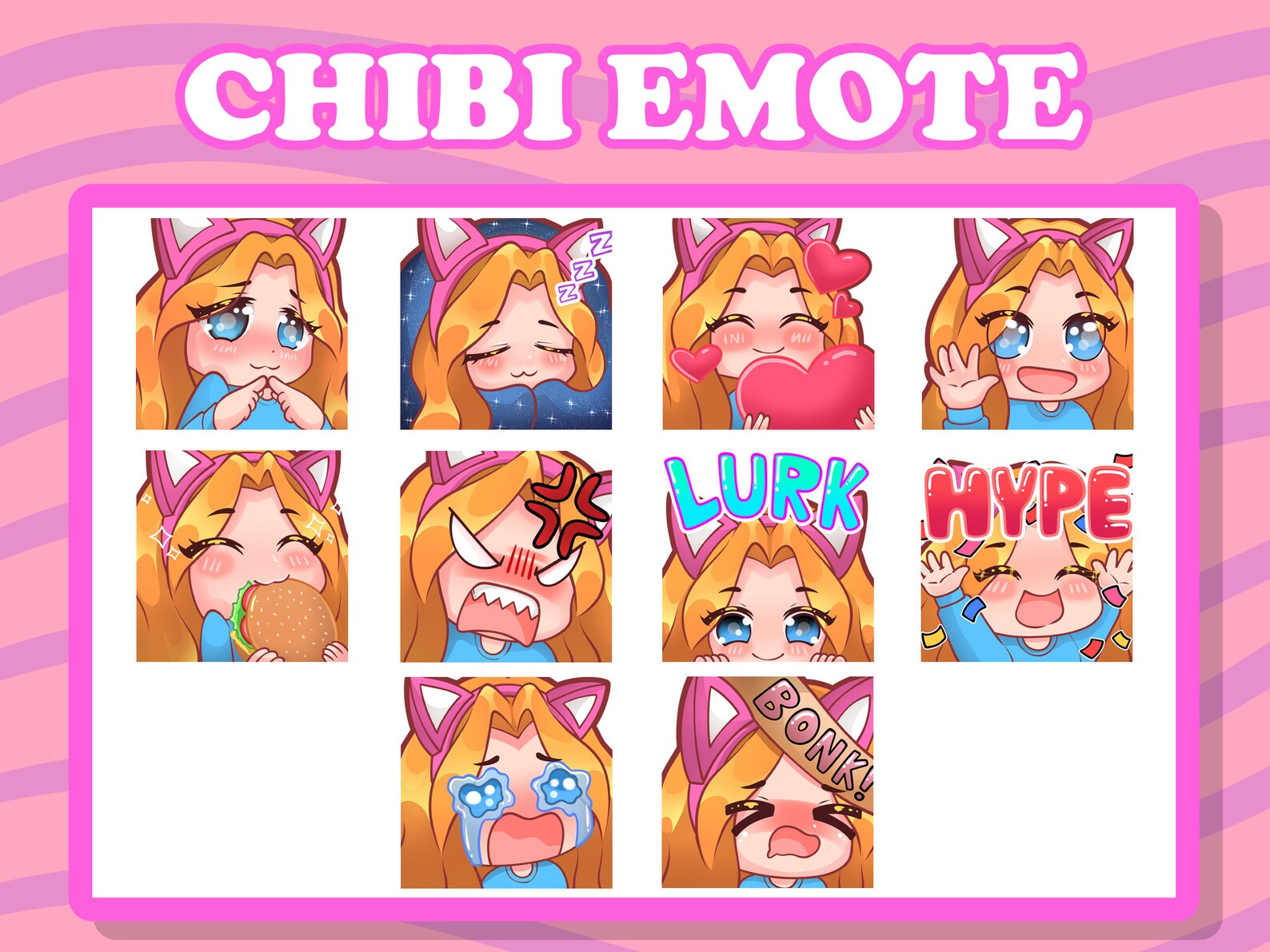 10 Twitch Emotes - Cute Chibi Emotes - Discord Emotes - Girl Blonde - Etsy