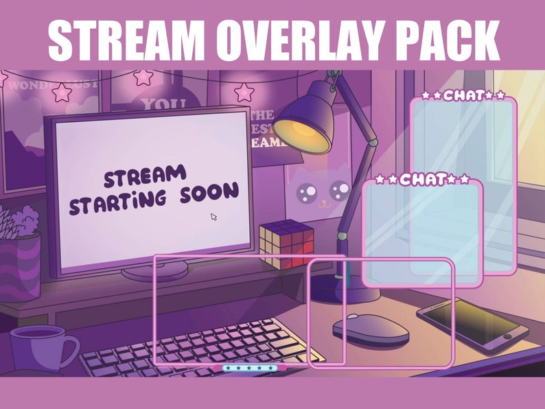 Stream Overlay Pack Cozy Lo Fi Workspace Purple Animated - Etsy