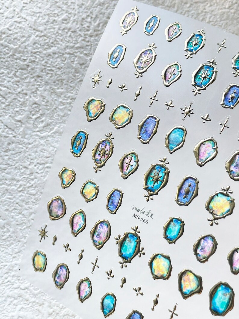 Gold Framed Stickers for Nail Art Blue Gem Stickercross Star - Etsy