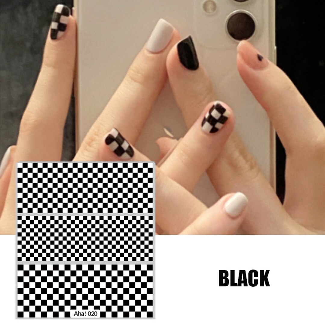 Square Lattice Nail Stickers,white Nail Decal, Black Nail Art Design ...