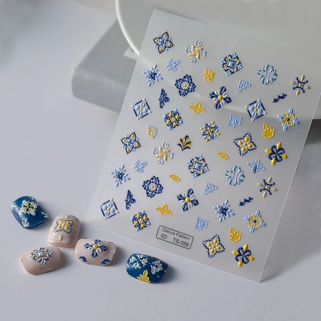 Blue Yellow Bohemian Style Sticker,3d Buccilati Decal, Nail Glamour Art ...
