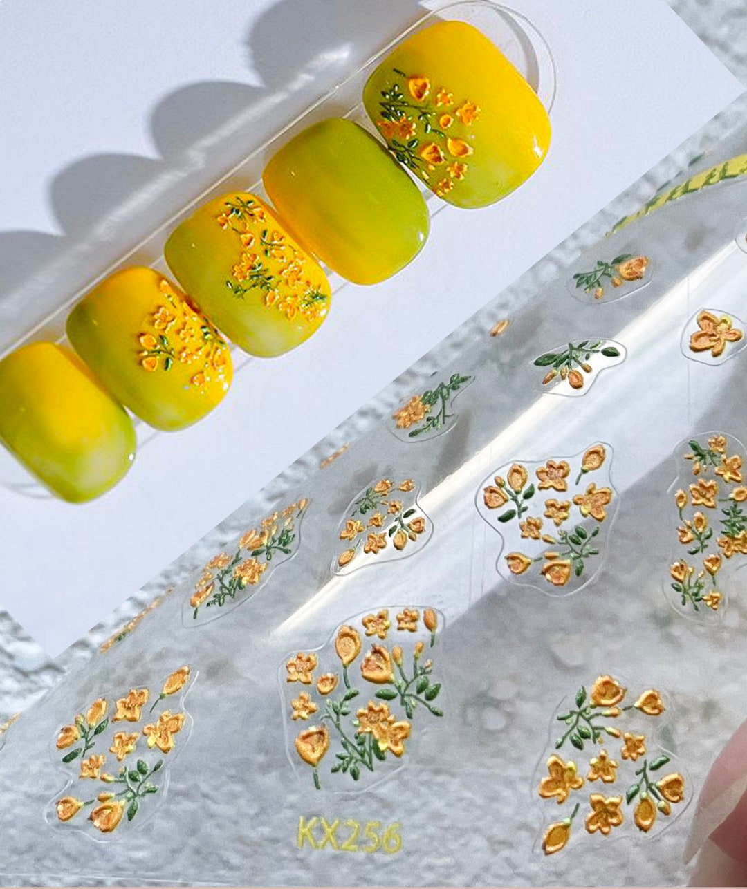 Embossed Yellow Floral Stickers, Reliefs Self Adhesive Nail Art Decals ...