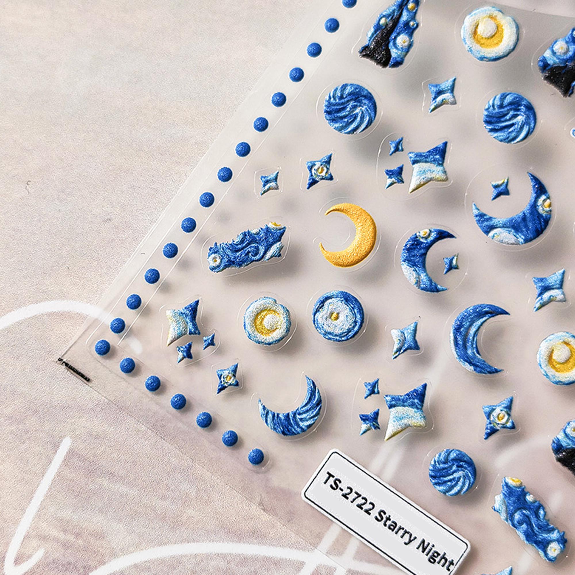 3D Blue Moon Star Stickers, Hologram Starry Night Design, Self-adhesive ...