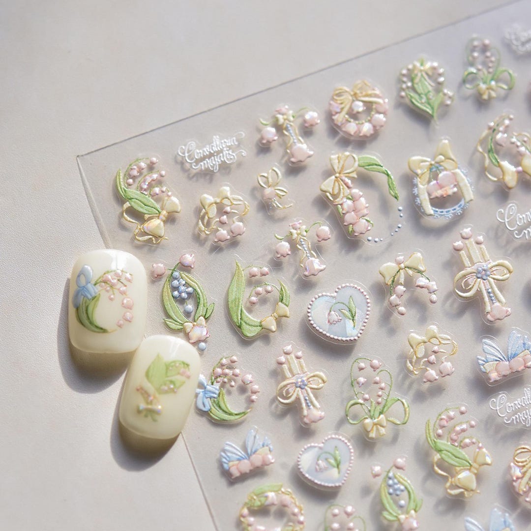 3D Lily of the Valley Nail Stickers, Pink Yellow Floral Stickers ...