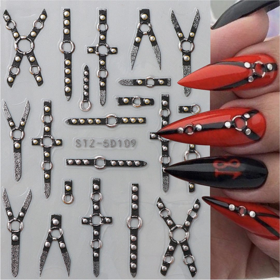 Edgy Nail Stickers, 3D Metallic Rivet Chain Design, Punk Rock Nail Art ...