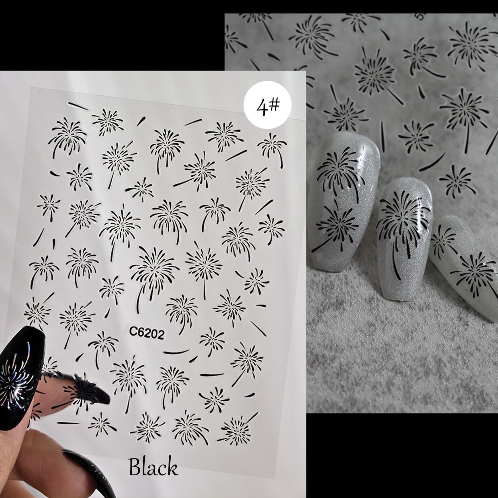 Firework Stickers, Gold/ Silver/ Rainbow Coloured/ White/ Black Nail ...