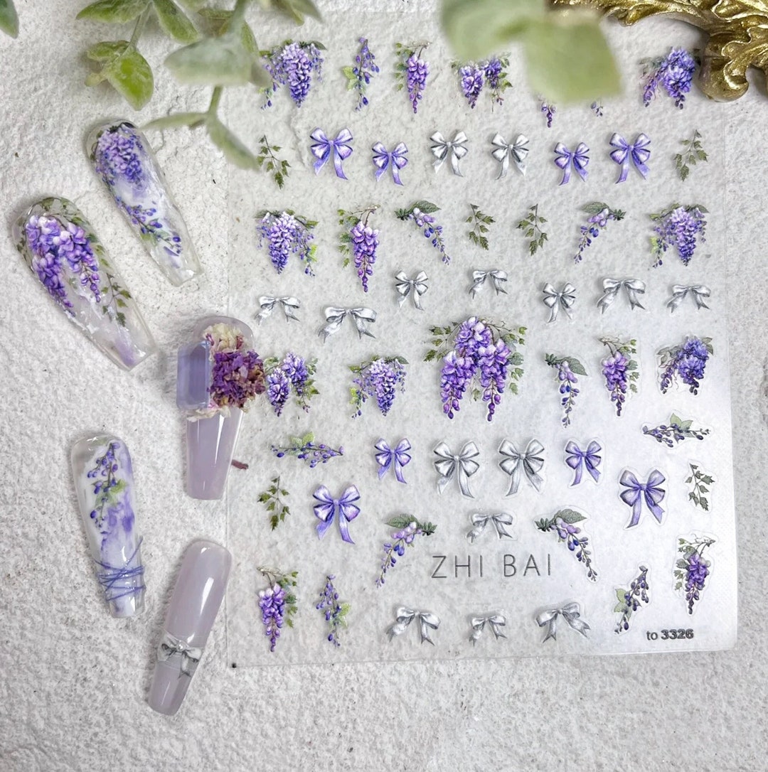 Wisteria Nail Stickers, Purple Flower Decals, Floral Nail Design,spring ...
