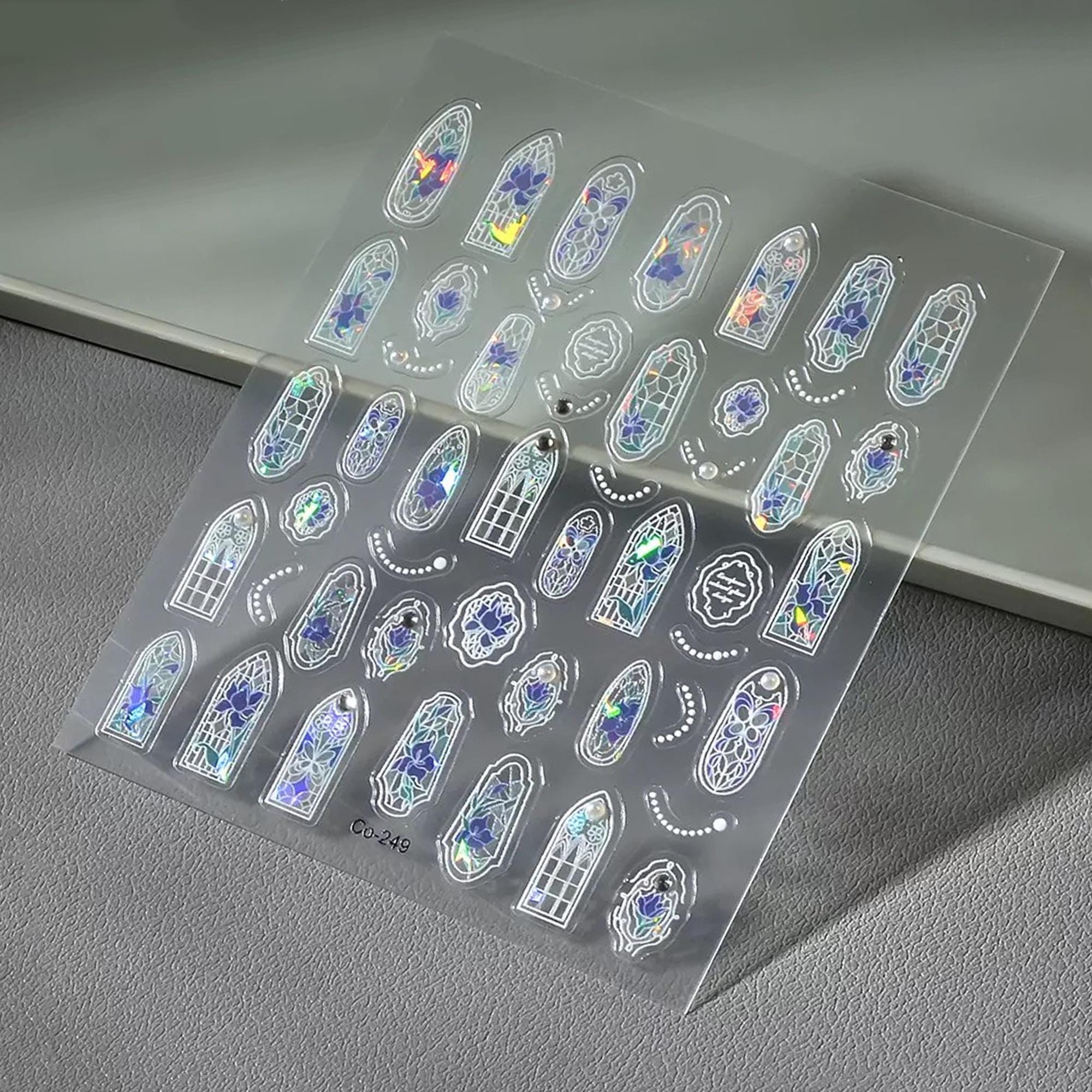 Holographic Stained Glass Nail Stickers, Floral Window Designs, DIY ...