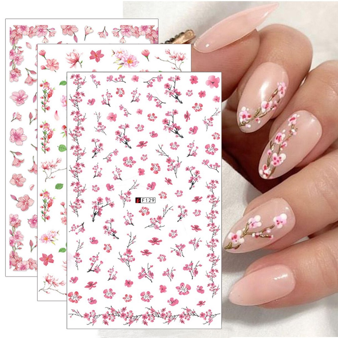 Pink Flower Nail Stickers, Floral Nail Decal, Self Adhesive Sticker ...