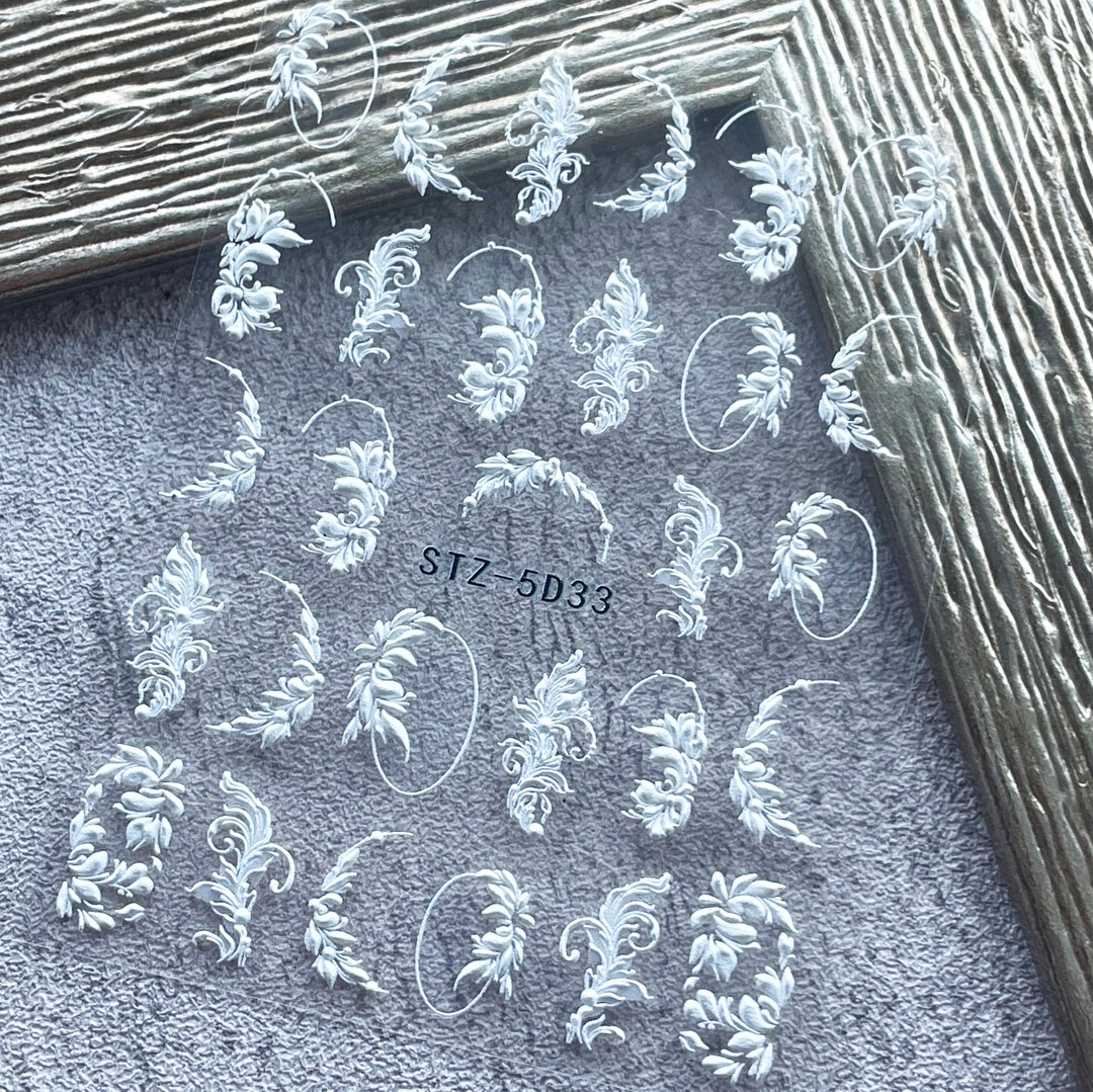 3D Nail Stickers, Lace Stickers, Embossed Flower Decals, White Wedding ...