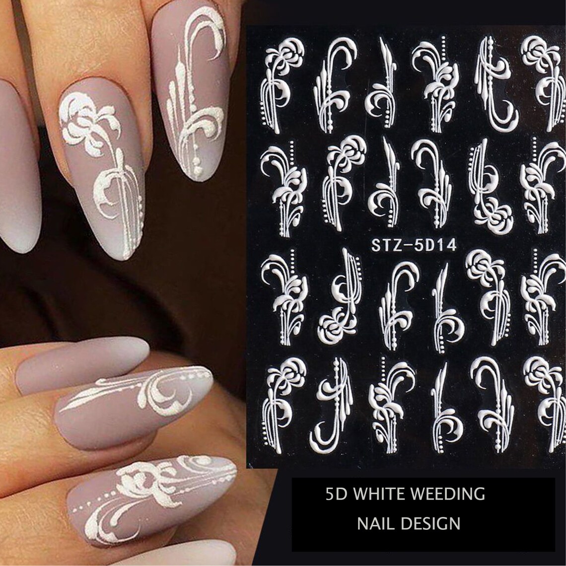 5D Nail Stickers Lace Stickers Elegant Embossed Flower - Etsy