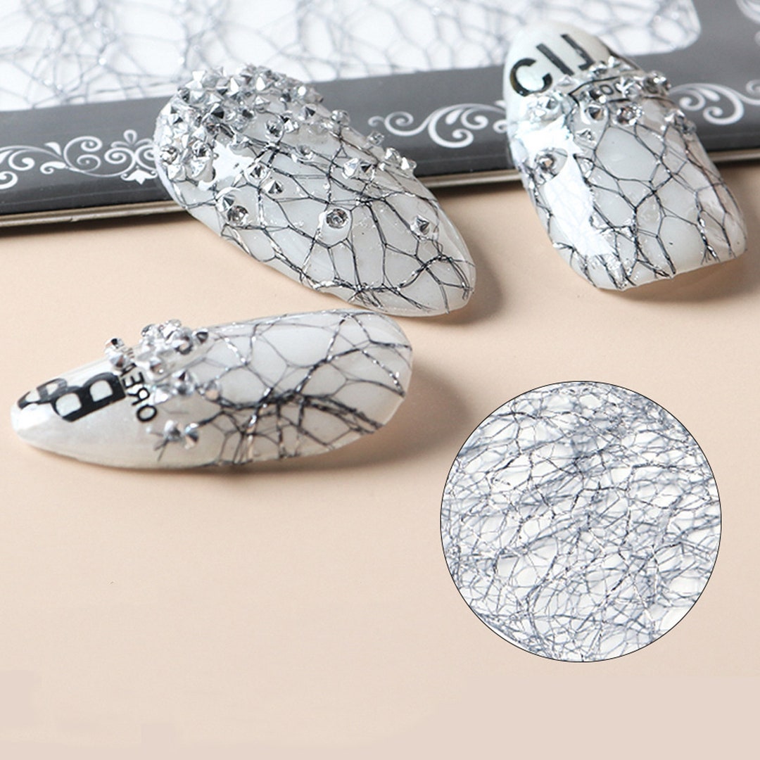 Mesh Nail Stickers, Nail Art Decals, Colored Nail Design,gold/silver ...