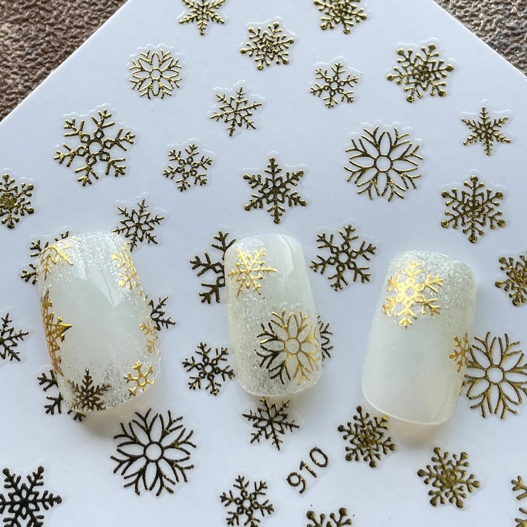 Gold Shiny Snowflake Nail Stickers, Winter Nail Decals, Self-adhesive ...