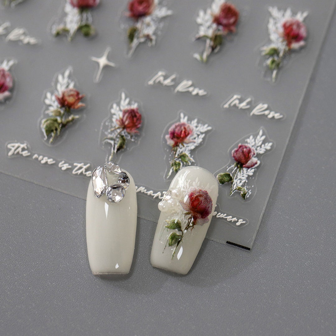 3D Rose Nail Stickers, White Wedding Decals, Floral Nail Design,spring ...