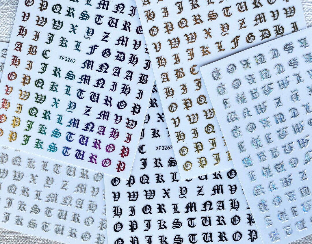 Old English Letter Nail Stickers, Self-adhesive Nail Decals, Embossed ...
