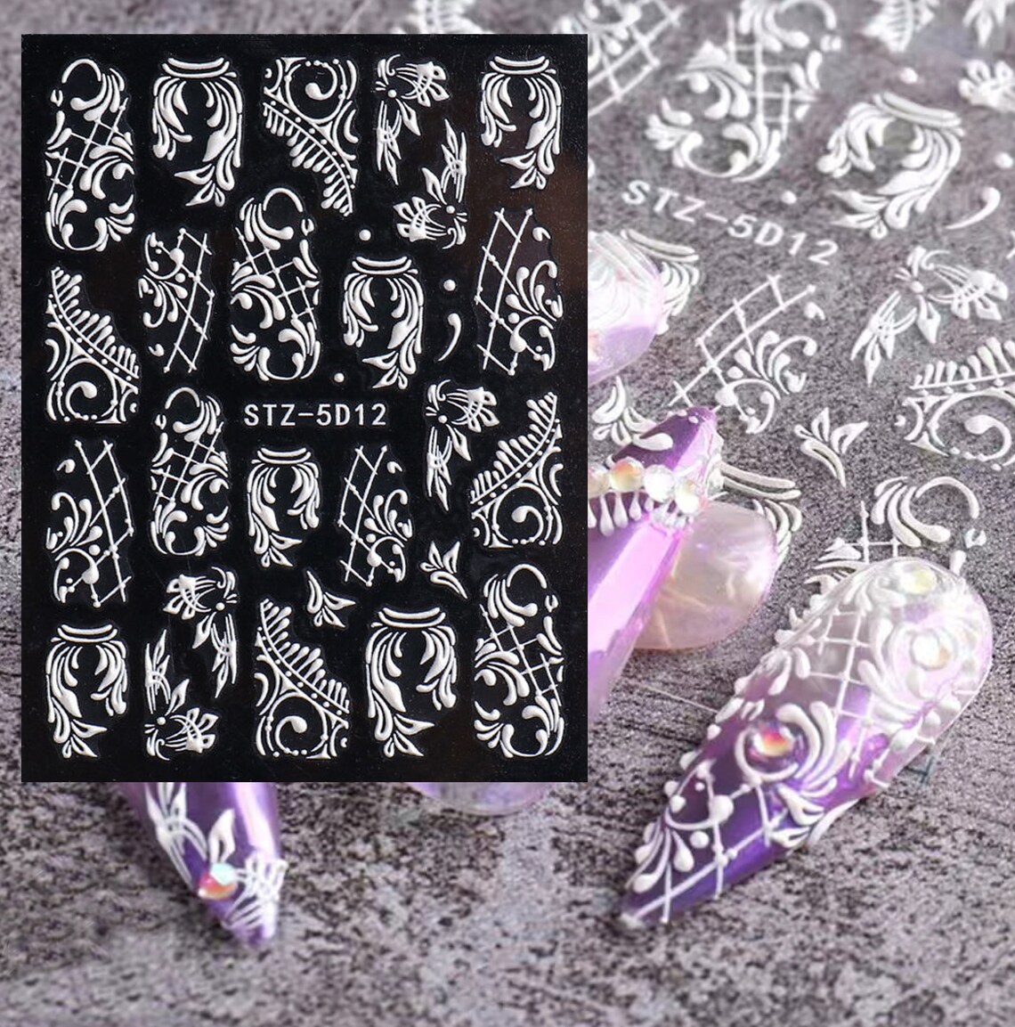 5D Nail Stickers Lace Stickers Elegant Embossed Flower - Etsy