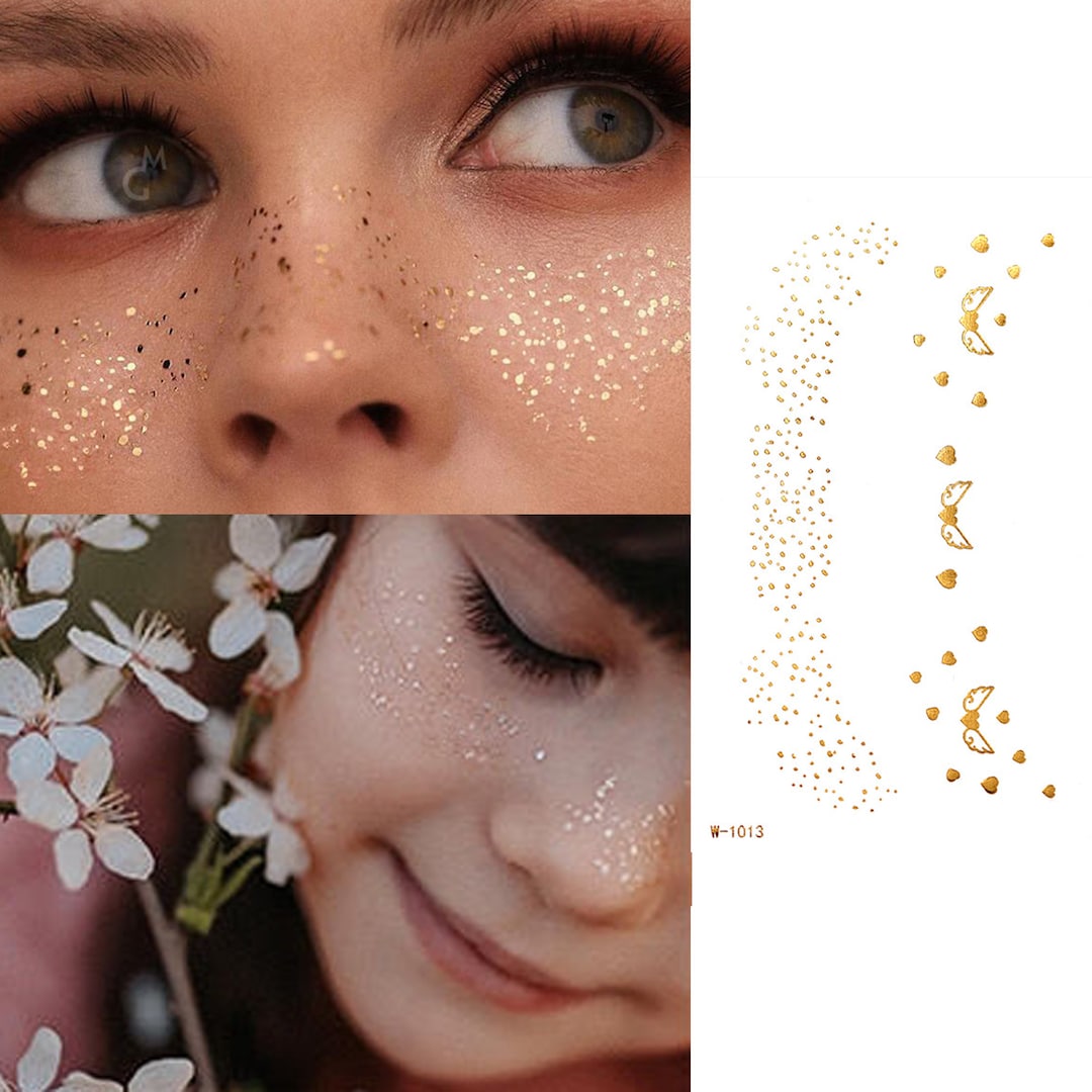 Gold Freckles Temporary Face Stickers, Gold Flower Tattoos for Parties ...