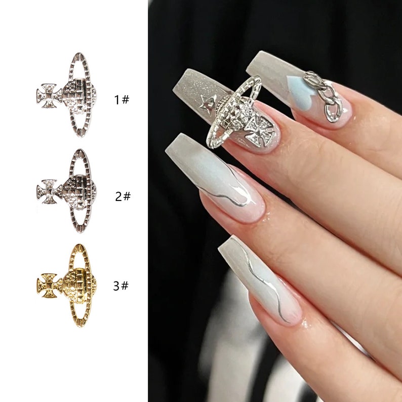 Planet Nail Accessories,silver Zircon Stone Deco Metal Nail Charms ...