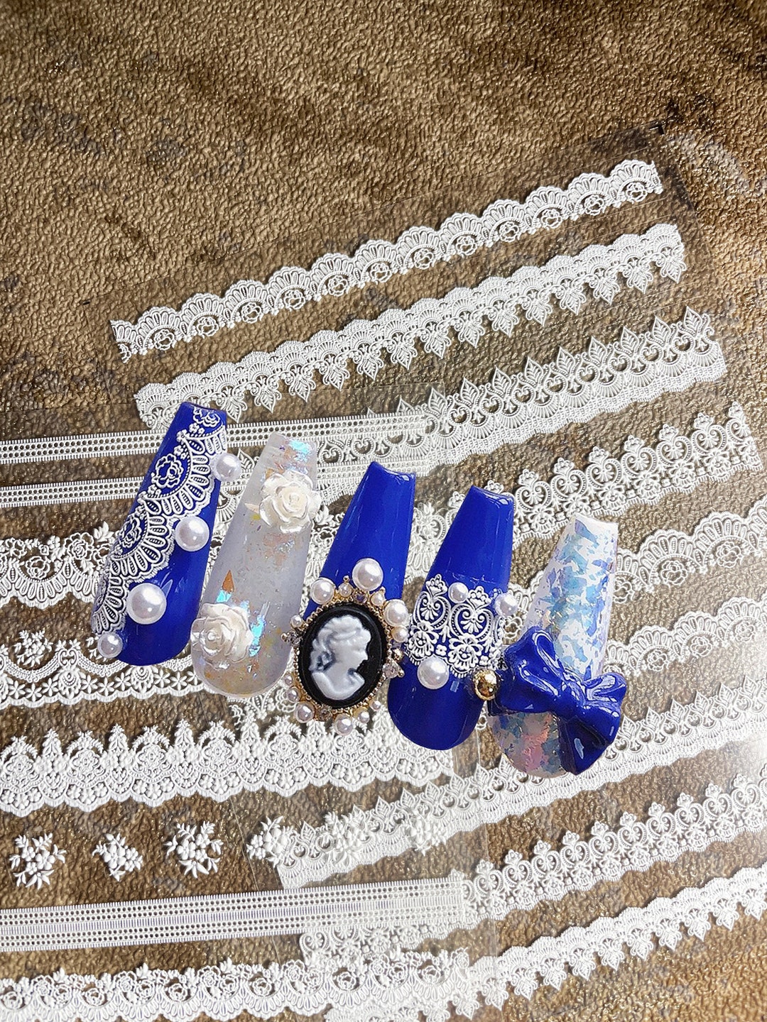 Embossed Lace Nail Stickers, White Flower Nail Decals, Wedding Nail ...