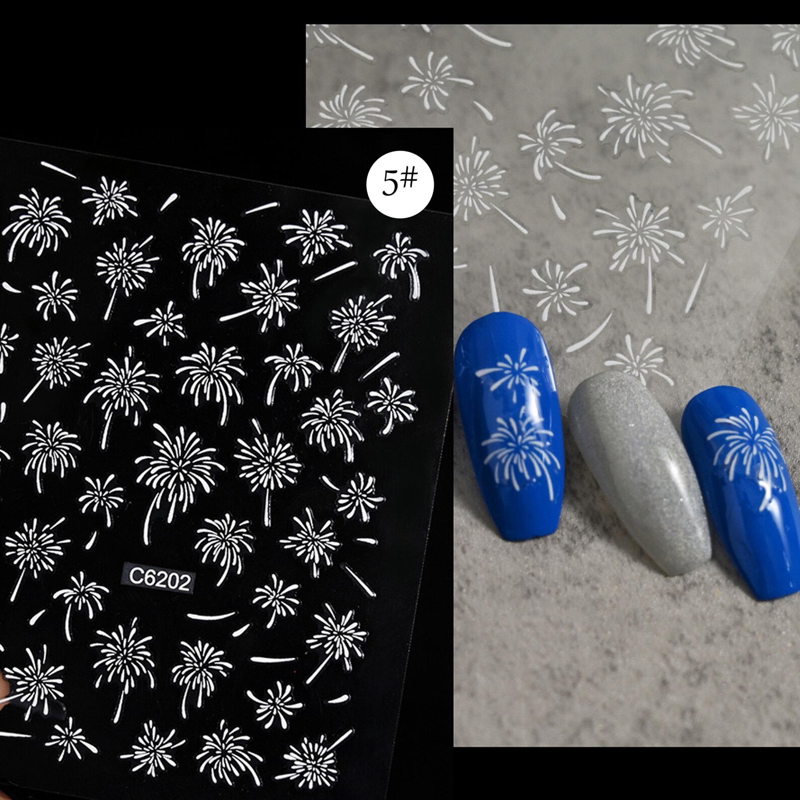 Firework Stickers, Gold/ Silver/ Rainbow Coloured/ White/ Black Nail ...
