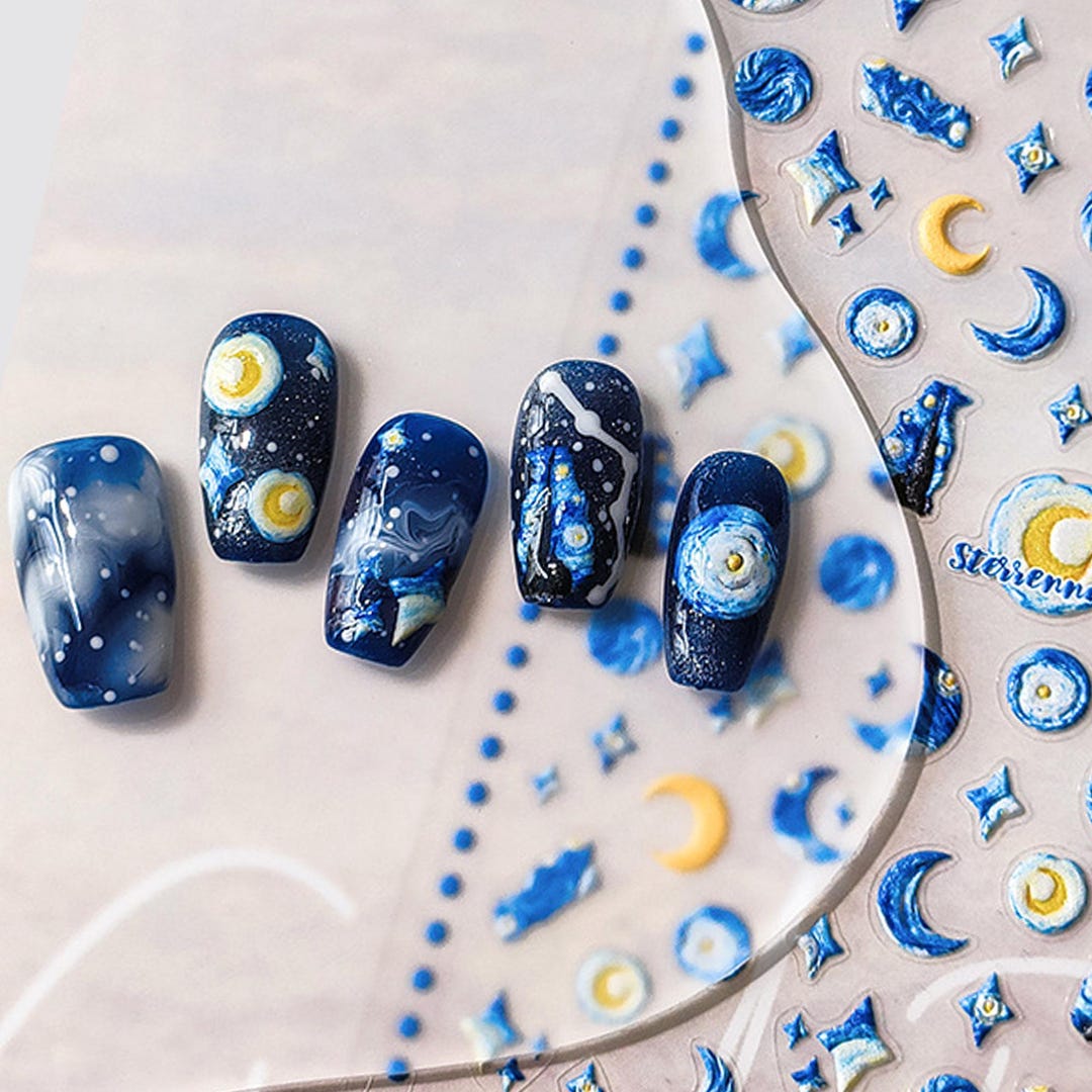 3D Blue Moon Star Stickers, Hologram Starry Night Design, Self-adhesive ...