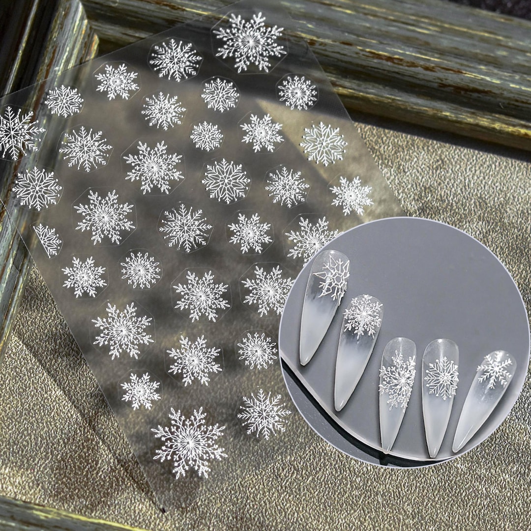 3D White Snowflake Nail Stickers, Winter Nail Decals, Self-adhesive ...