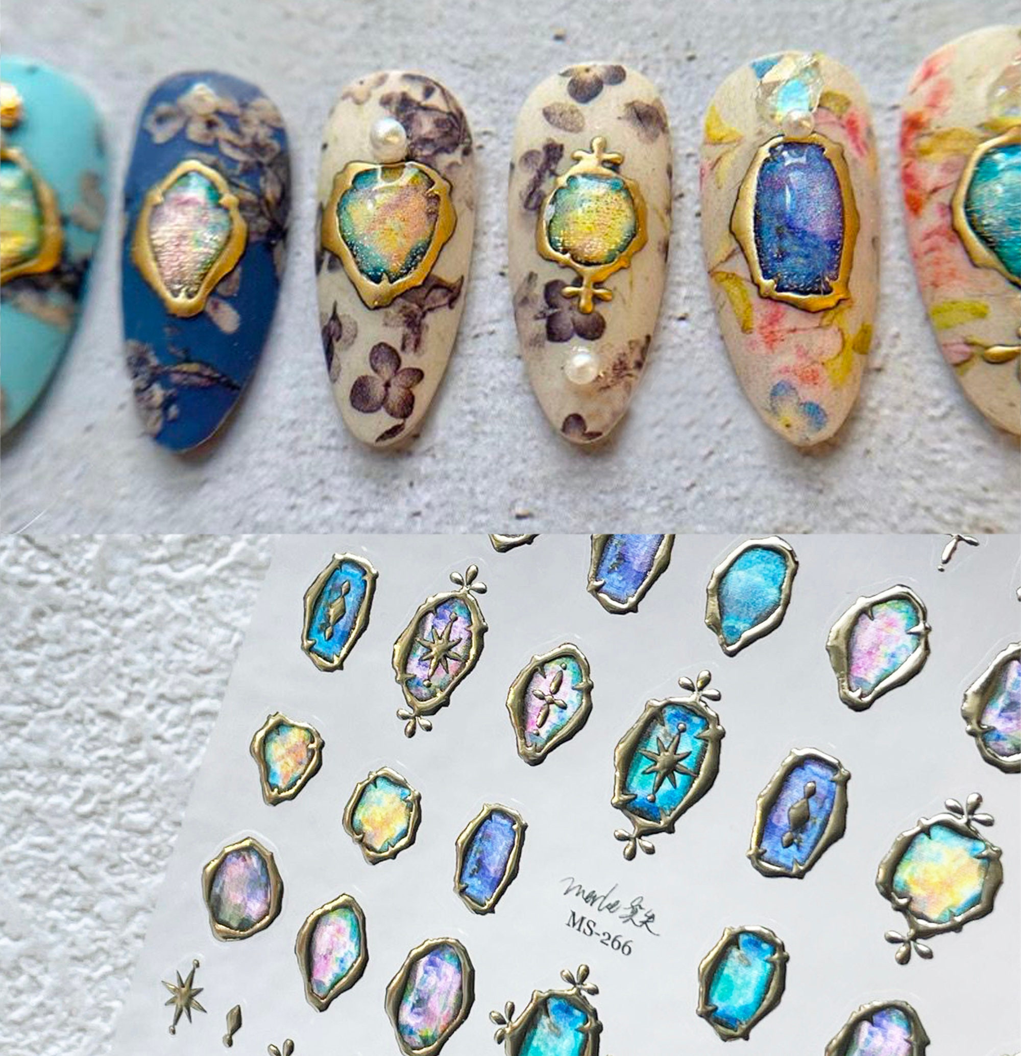 Gold Framed Stickers for Nail Art Blue Gem Stickercross Star - Etsy UK