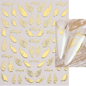 Angel Feather Nail Sticker, Gold/ Silver Self-adhesive Nail Decals ...