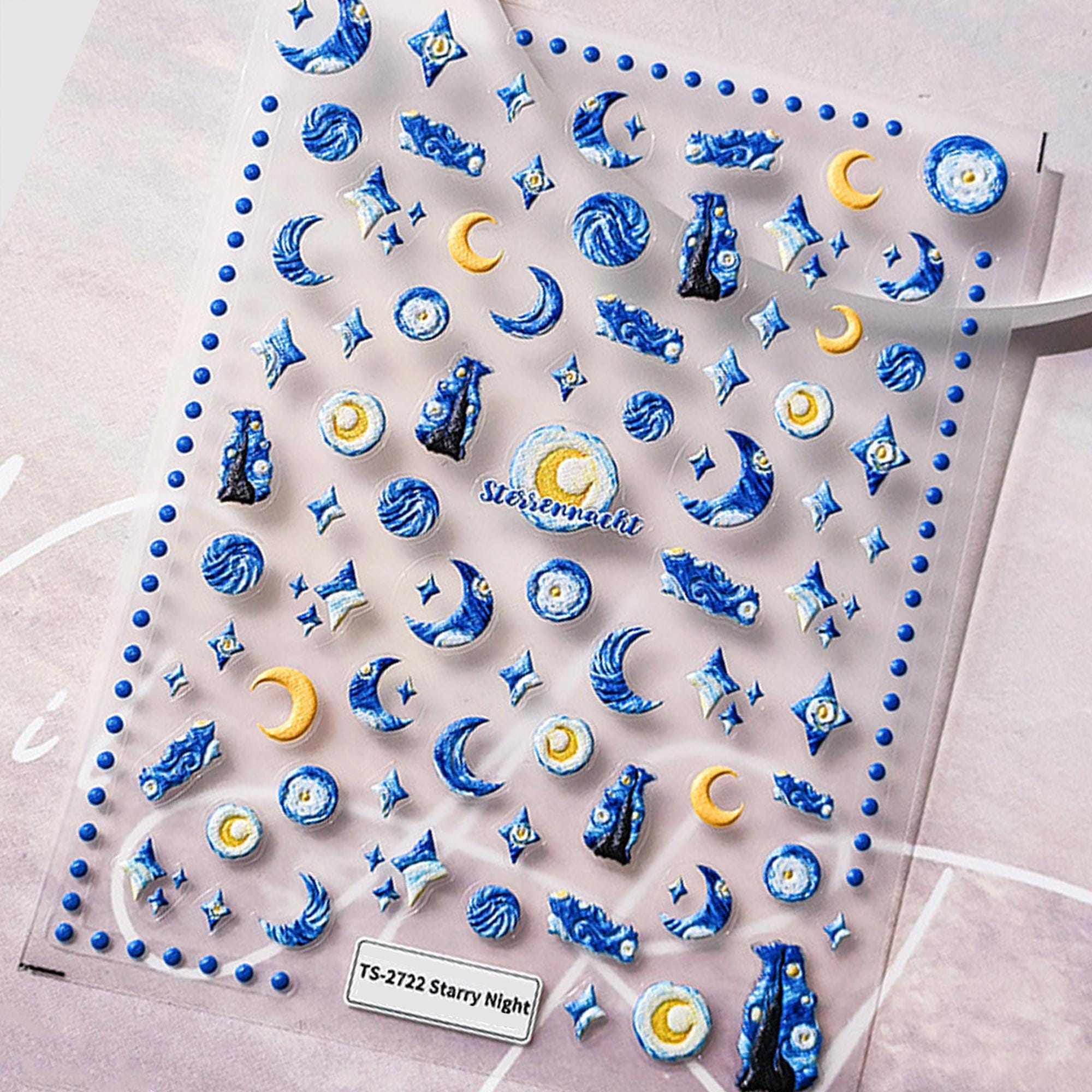 3D Blue Moon Star Stickers, Hologram Starry Night Design, Self-adhesive ...
