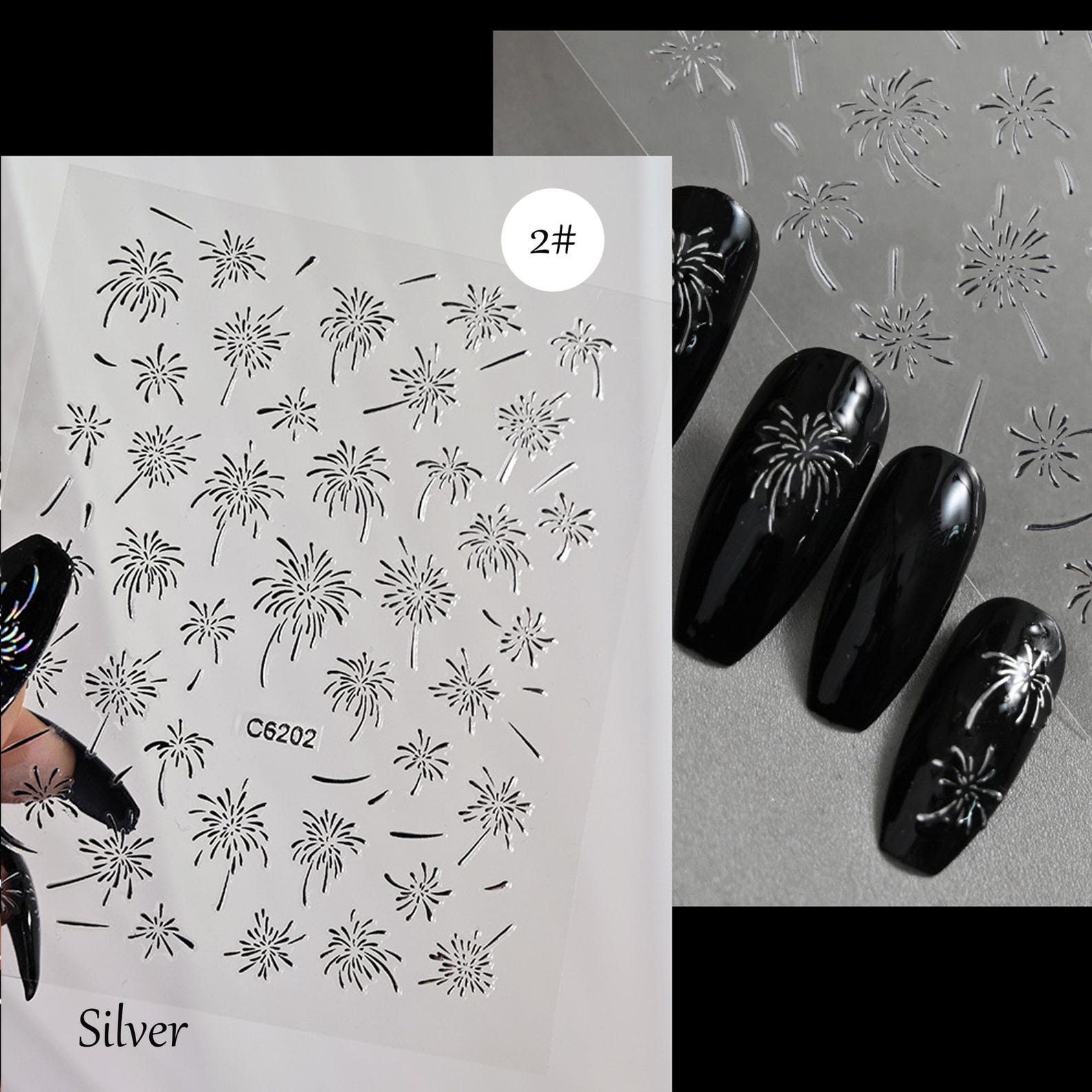 Firework Stickers, Gold/ Silver/ Rainbow Coloured/ White/ Black Nail ...