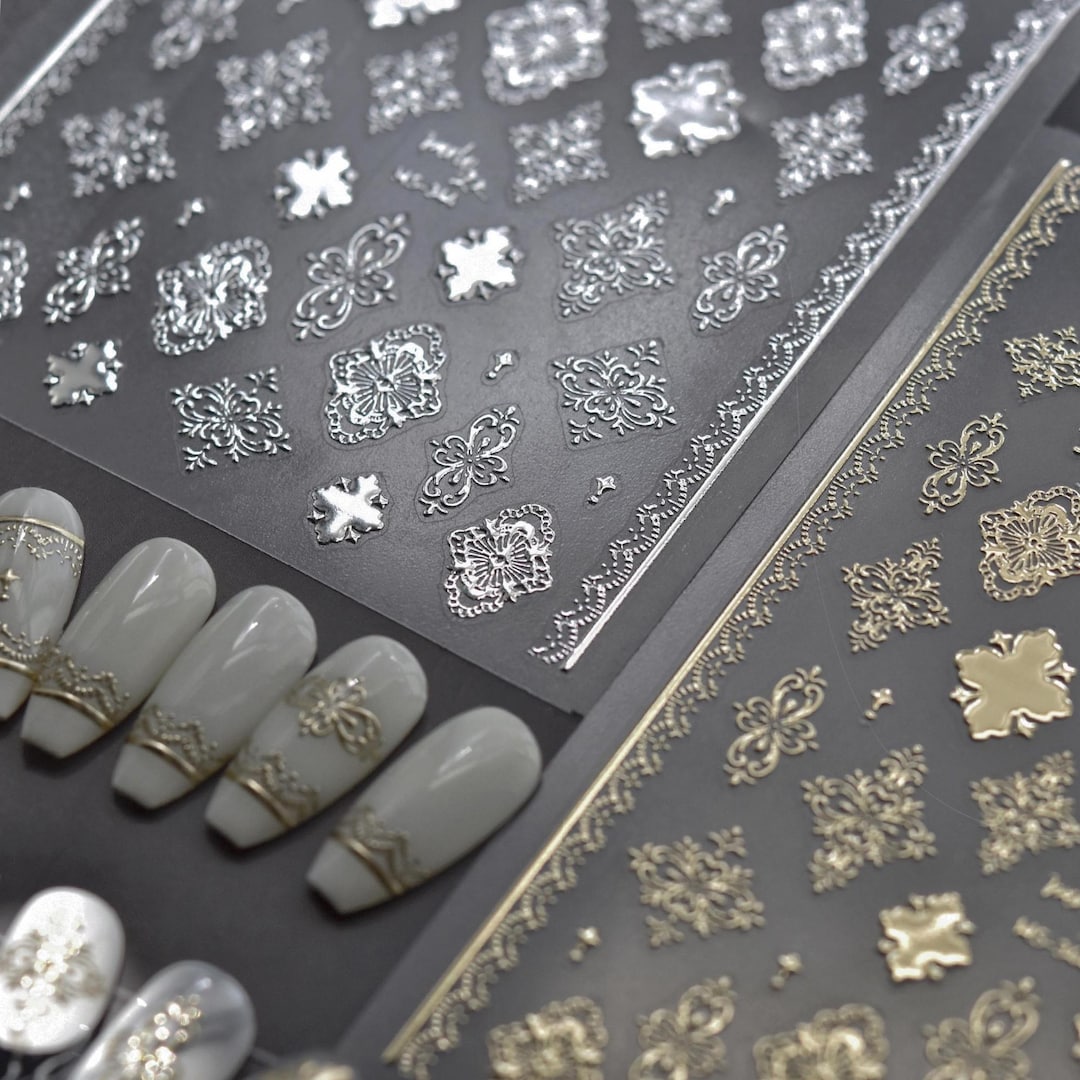 3D Gold/ Silver Nail Stickers, Luxury Baroque Nail Art Decal, Vintage ...
