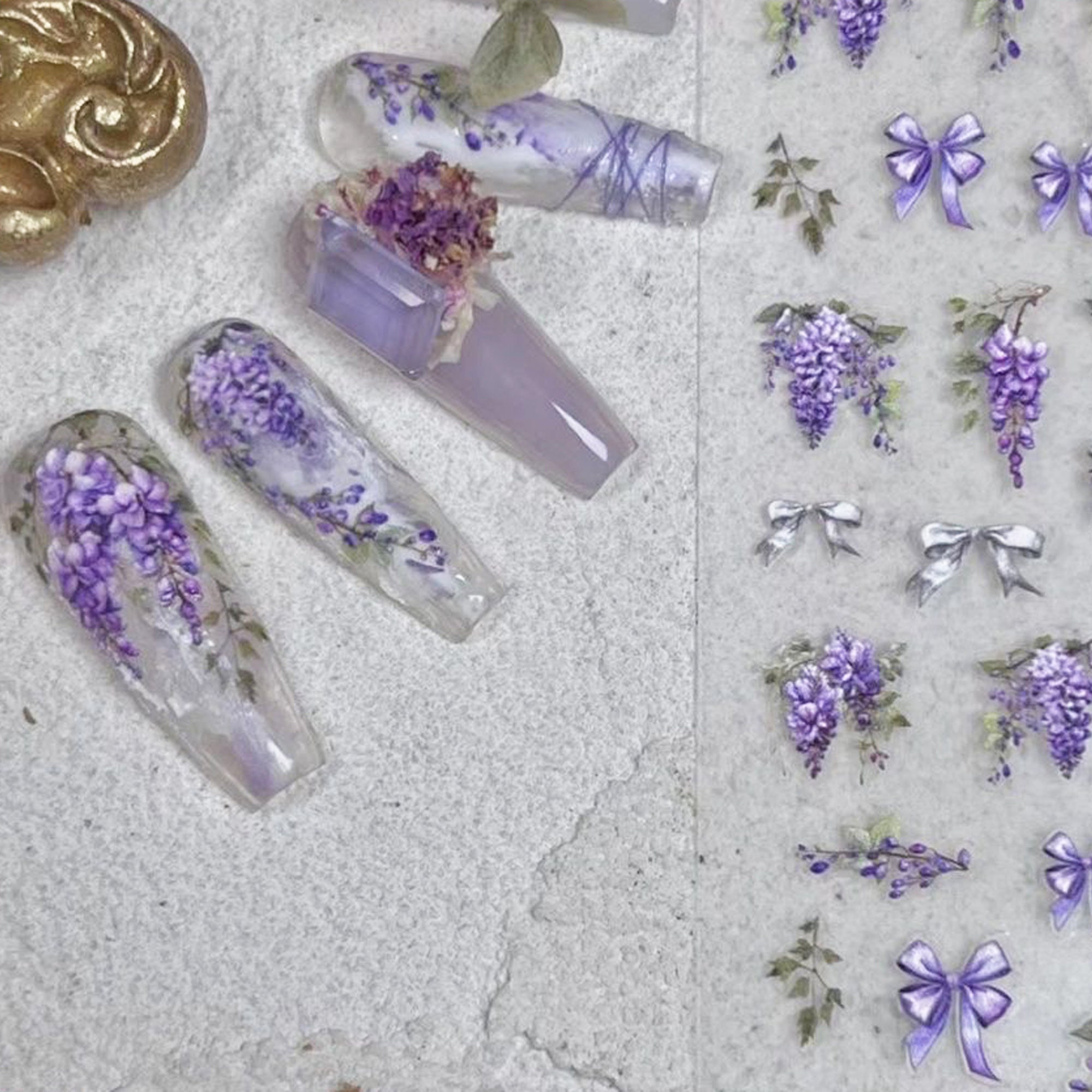 Wisteria Nail Stickers, Purple Flower Decals, Floral Nail Design,spring ...