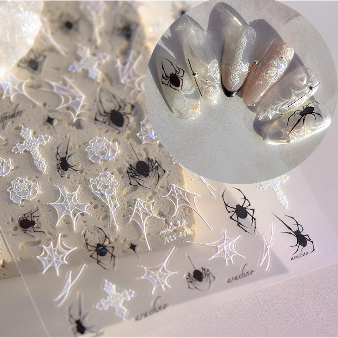 Shell Shine Spider Nail Stickers, Black White Decals, Self-adhesive ...