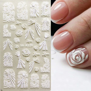 5D Nail Stickers,rose Stickers,elegant Embossed Floral Decals,white ...